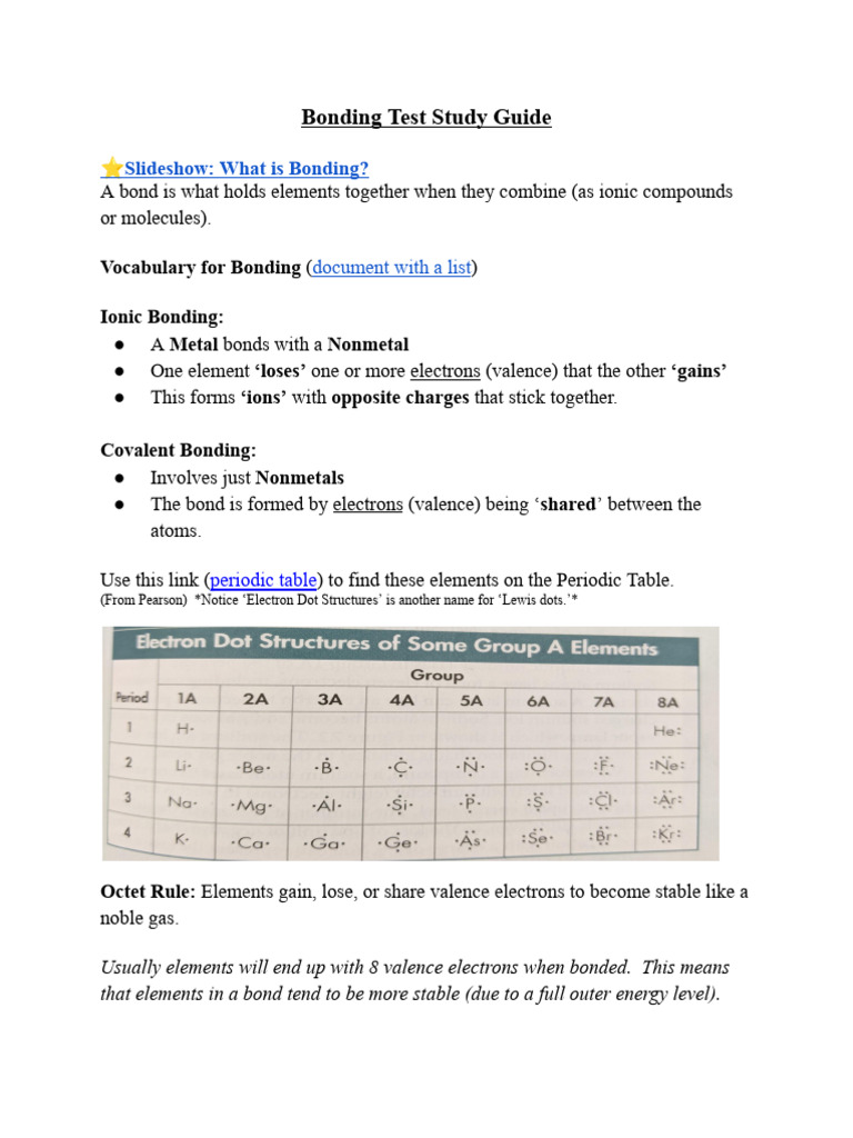 Study Guide - Bonding Test PDF | PDF | Chemical Bond | Chemical Polarity