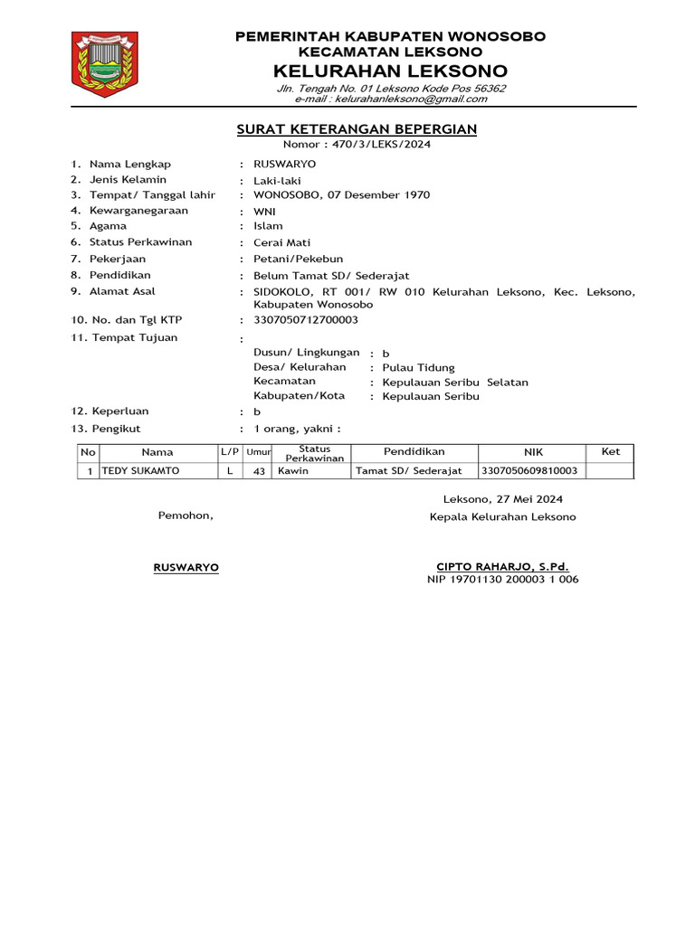 Surat Keterangan Bepergian Wonosobo | PDF