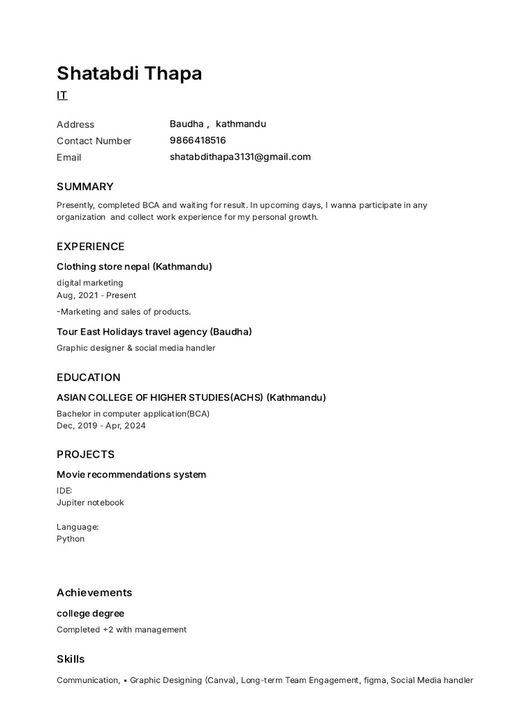 Shatabdi Thapa CV | PDF