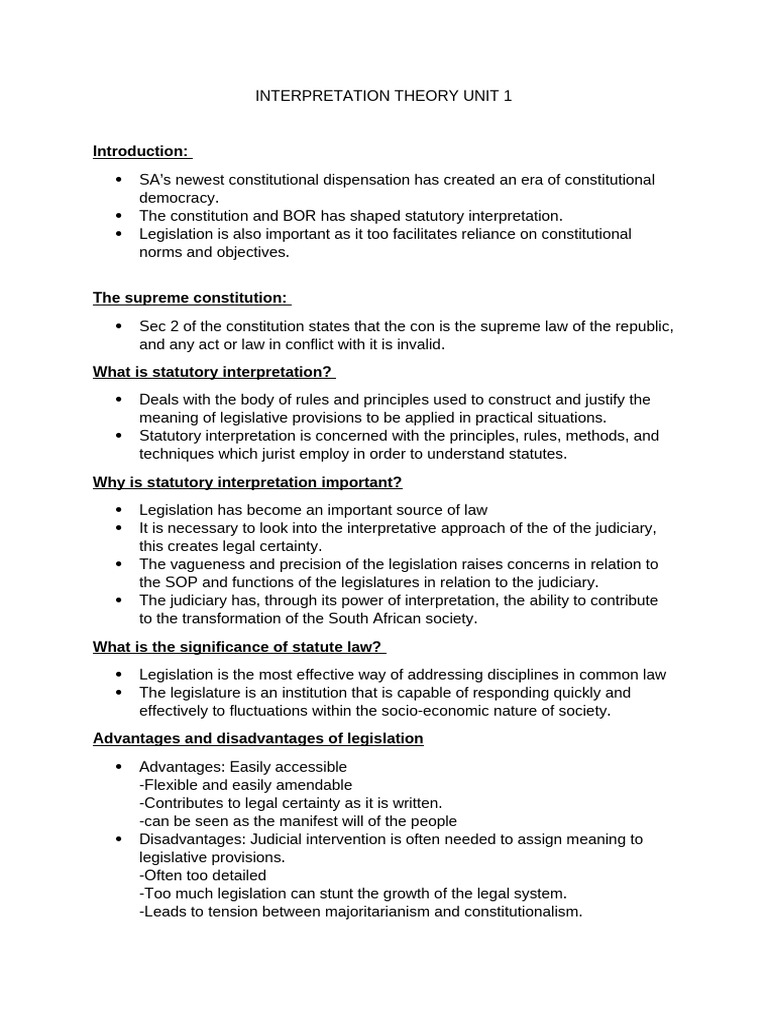 Interpretation Theory Class Notes | PDF | Constitution | Act Of Parliament