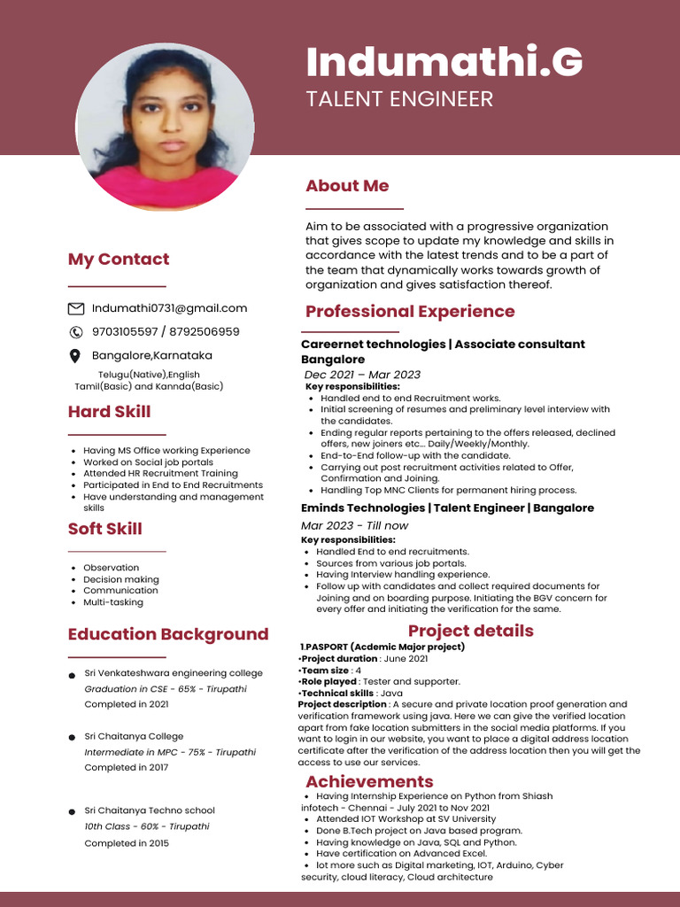 Indumathi.G: Talent Engineer | PDF | Recruitment