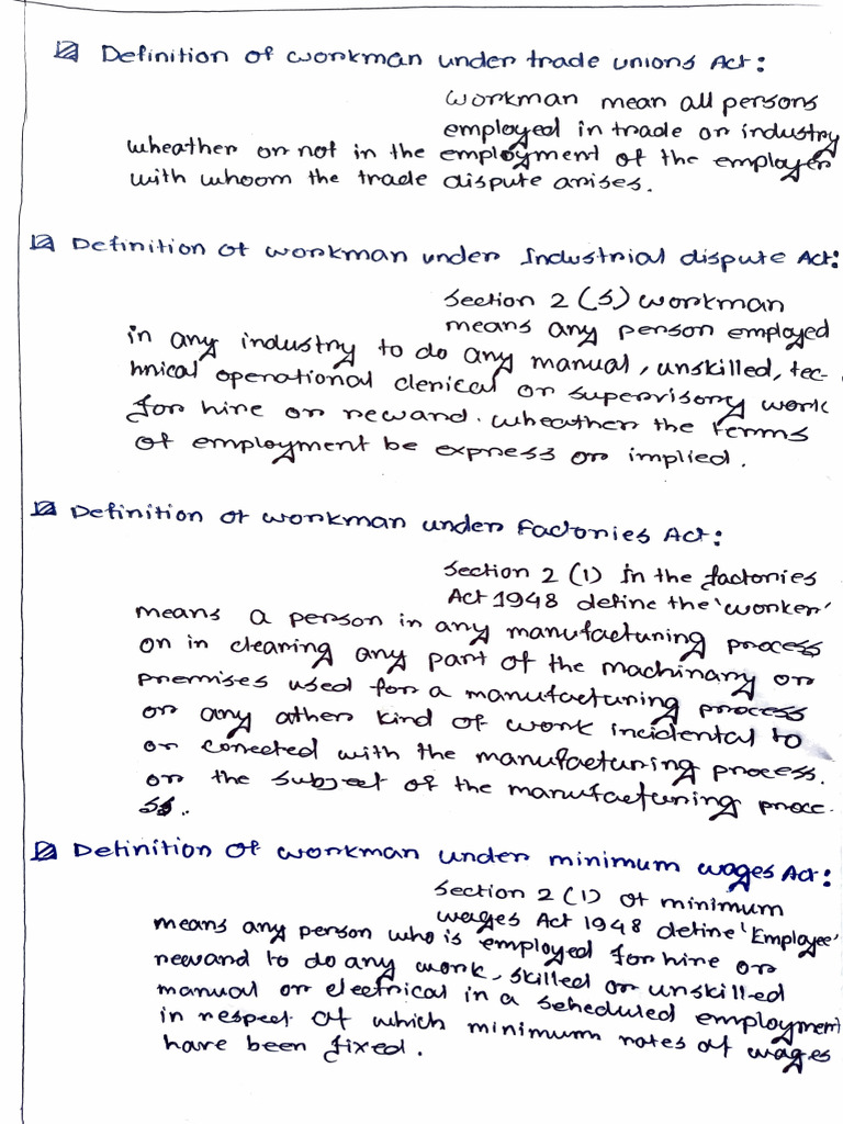 Definition of Workman Under Various Act | PDF