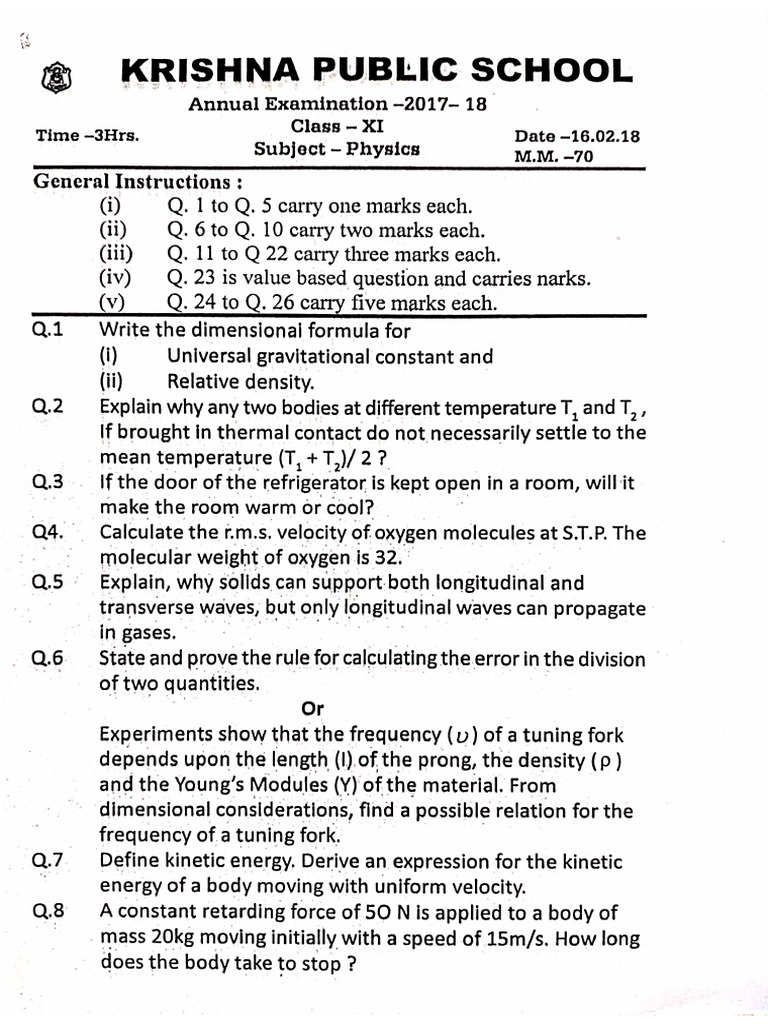 Physics XI Annual 17-18 | PDF