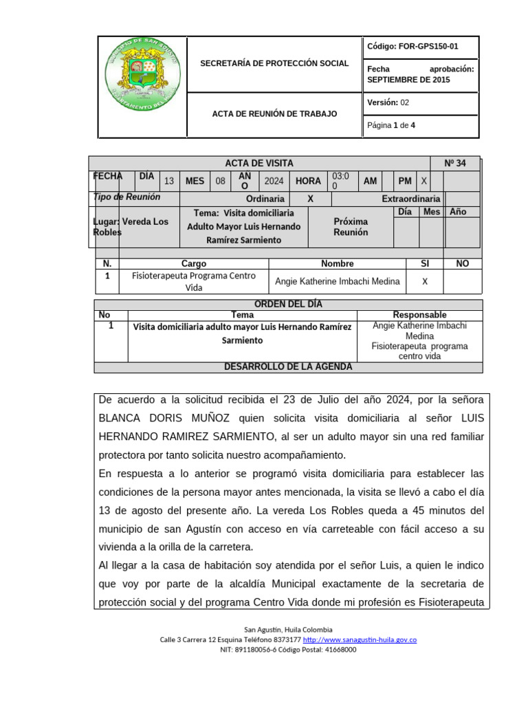 Acta Visita Los Robles | PDF