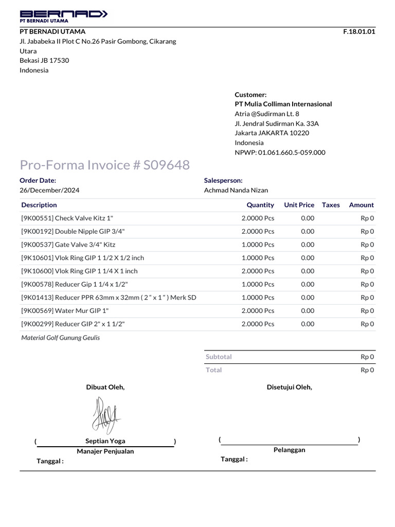 Pro-Forma Invoice S09648 Details | PDF