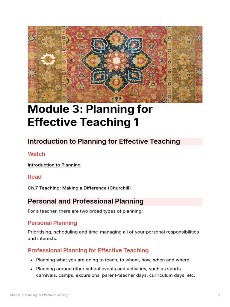 ACU Masters of Secondary Teaching - Planning For Effective Teaching 1 ...