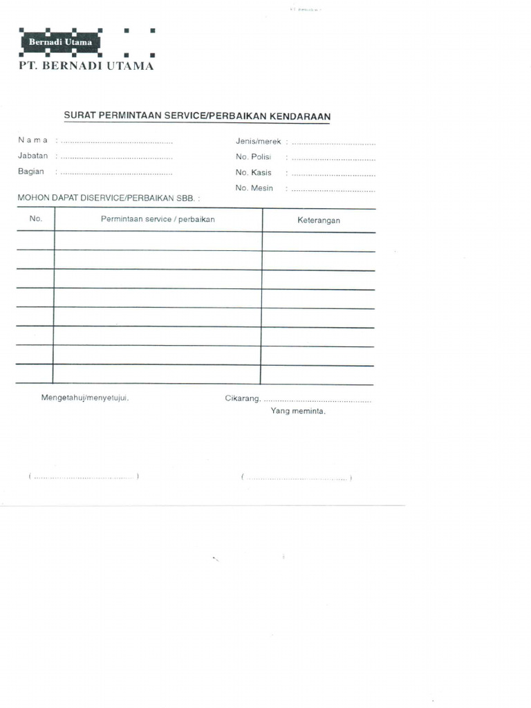 Form Service Kendaraan | PDF
