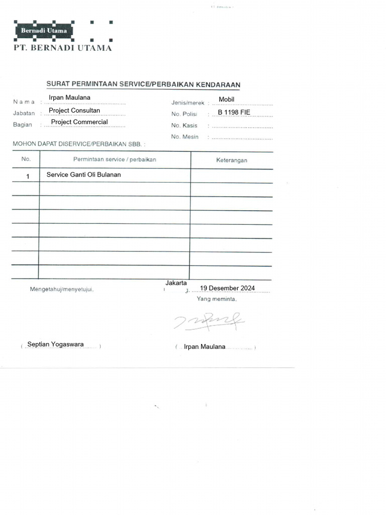 Form Service Kendaraan FIE | PDF