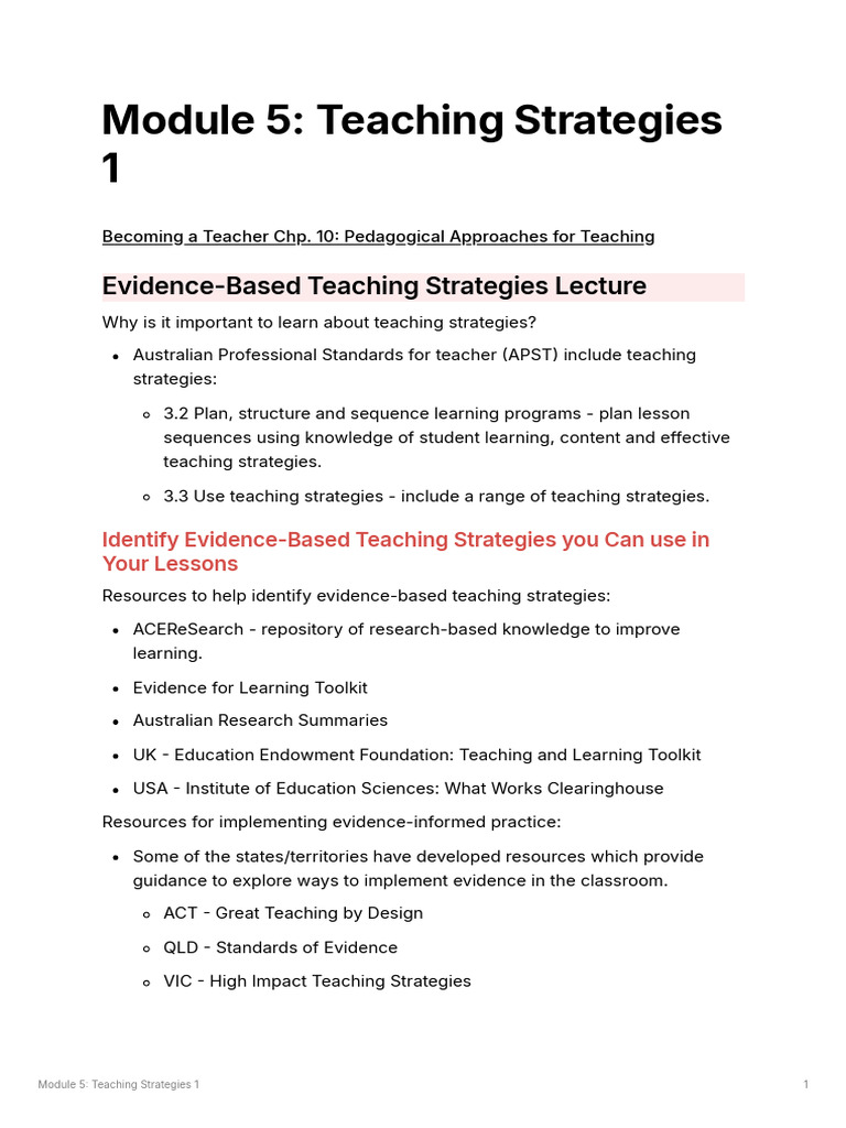 ACU Masters of Secondary Teaching - Teaching Strategies 1 | PDF ...