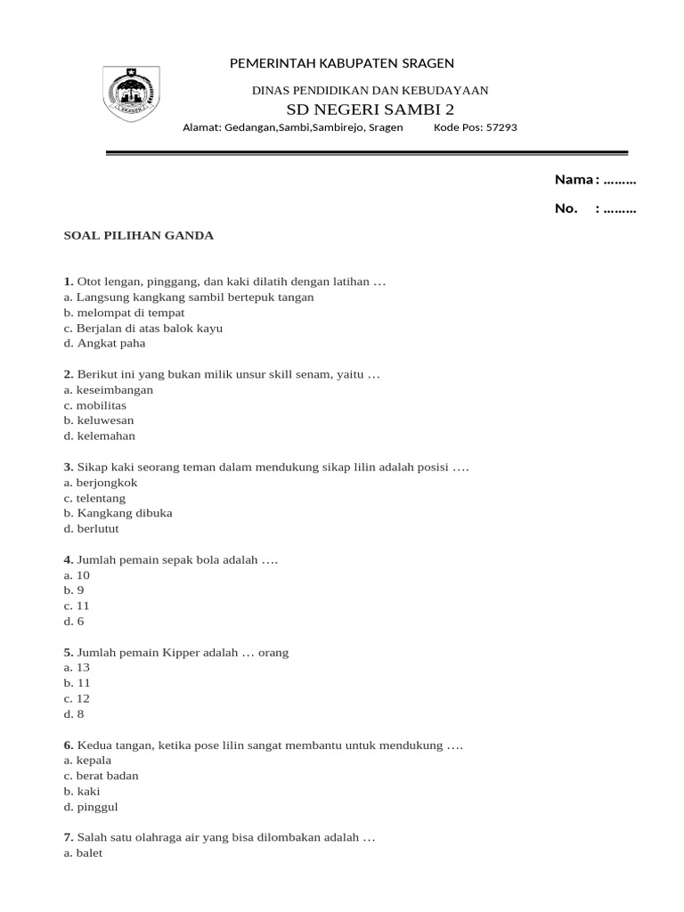 Soal Pas Pjok Kelas 4 | PDF