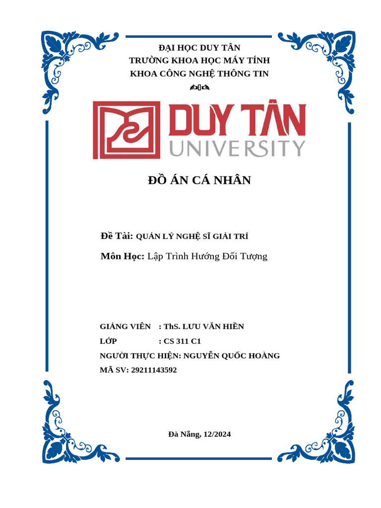 DoAn - OOP CS 311 DTU | PDF