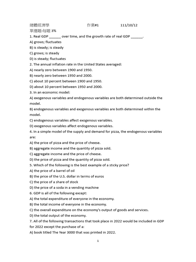 Economics Assignment: GDP and Inflation Analysis | PDF | Labour ...