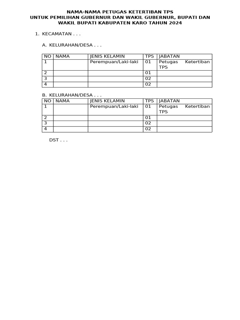 Format Nama Petugas Tps | PDF