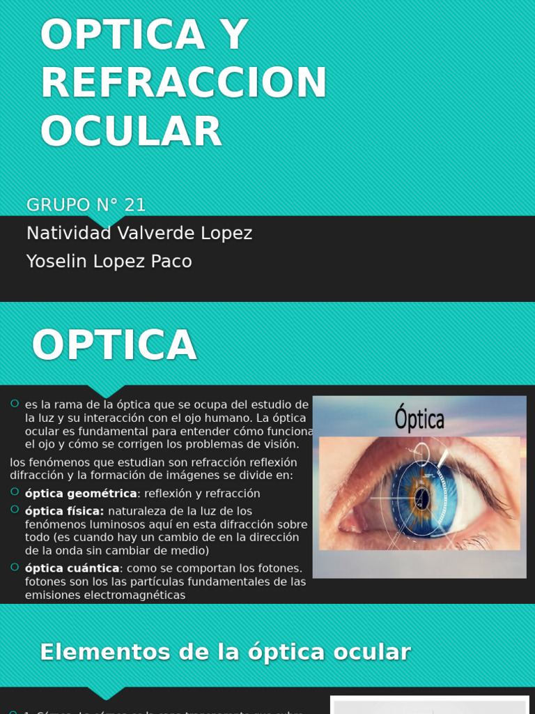 Optica y Refraccion Ocular Grupo 21 | PDF | Óptica | Ojo humano