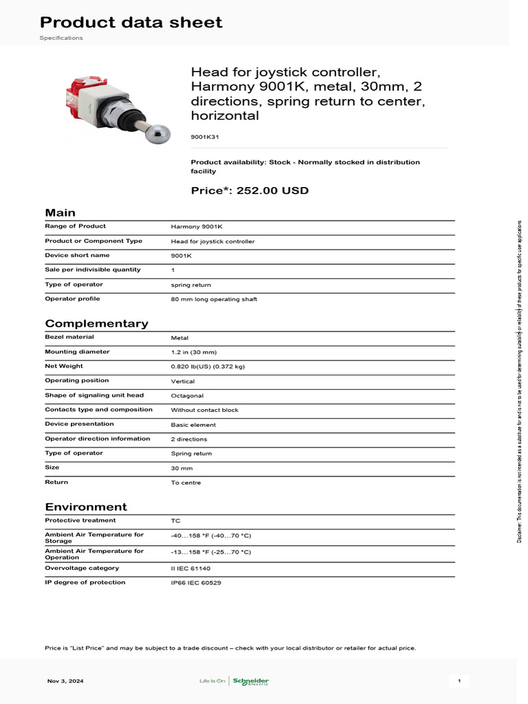 Harmony 9001K Joystick Controller Head | PDF