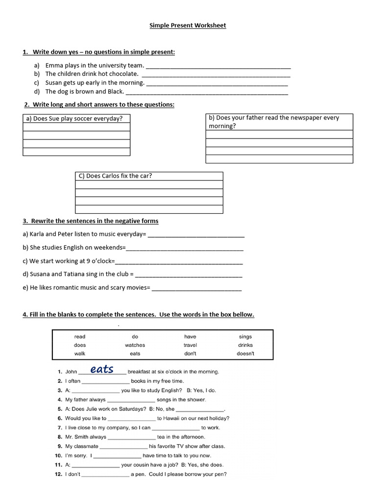 Simple Present Worksheet | PDF