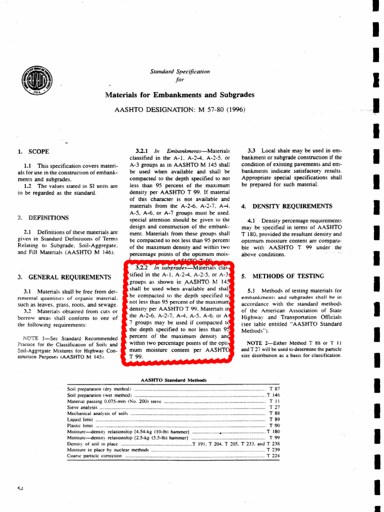 AASHTO M 057-80 (1996) Materials For Embankments and Subgrades | PDF