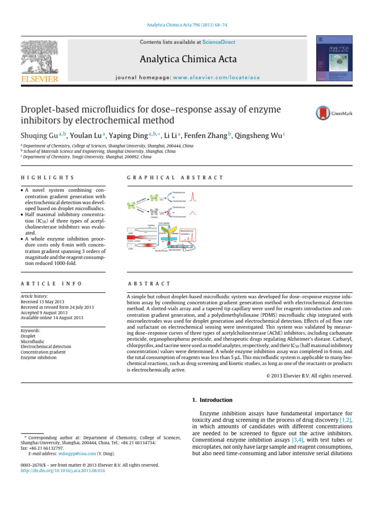 Droplet-Based Microfluidics For Dose-Response Assay of Enzyme Inhibitors by Electrochemical ...