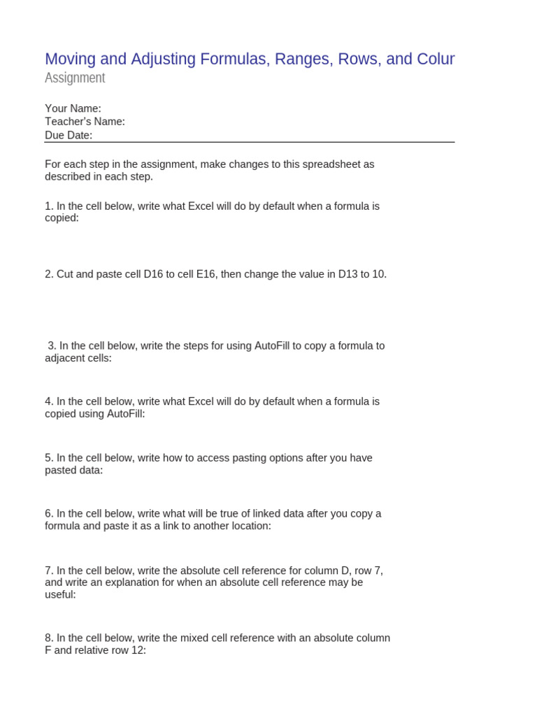 Moving Formulas, Ranges, Rows, and Columns | PDF