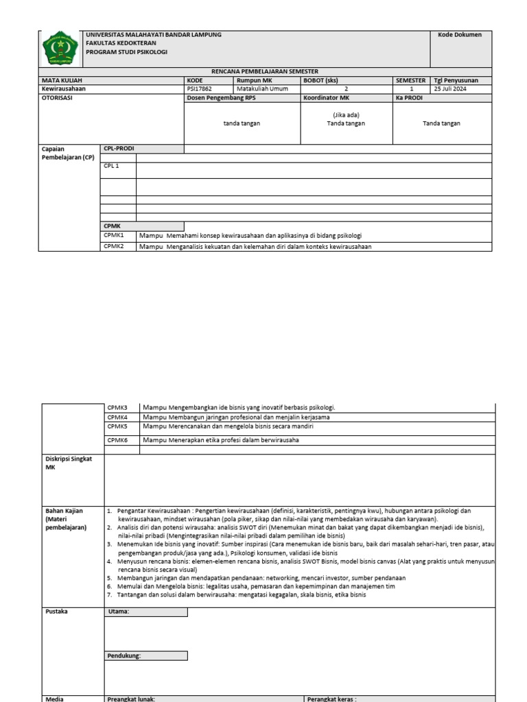 RPS OBE Kewirausahaan | PDF