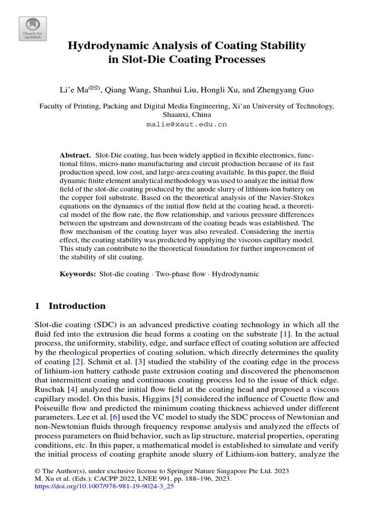 Hydrodynamic Analysis of Coating Stability in Slot-Die Coating Processes | PDF | Fluid Dynamics ...