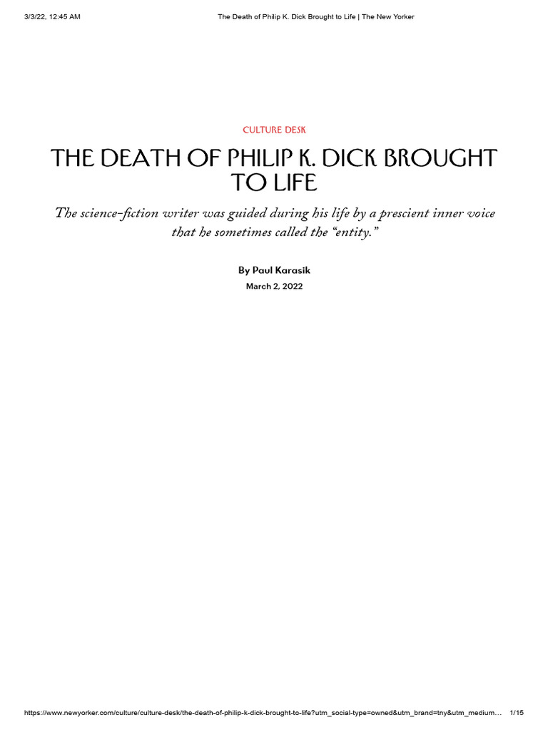 The Death of Philip K. Dick Brought To Life - The New Yorker | PDF ...