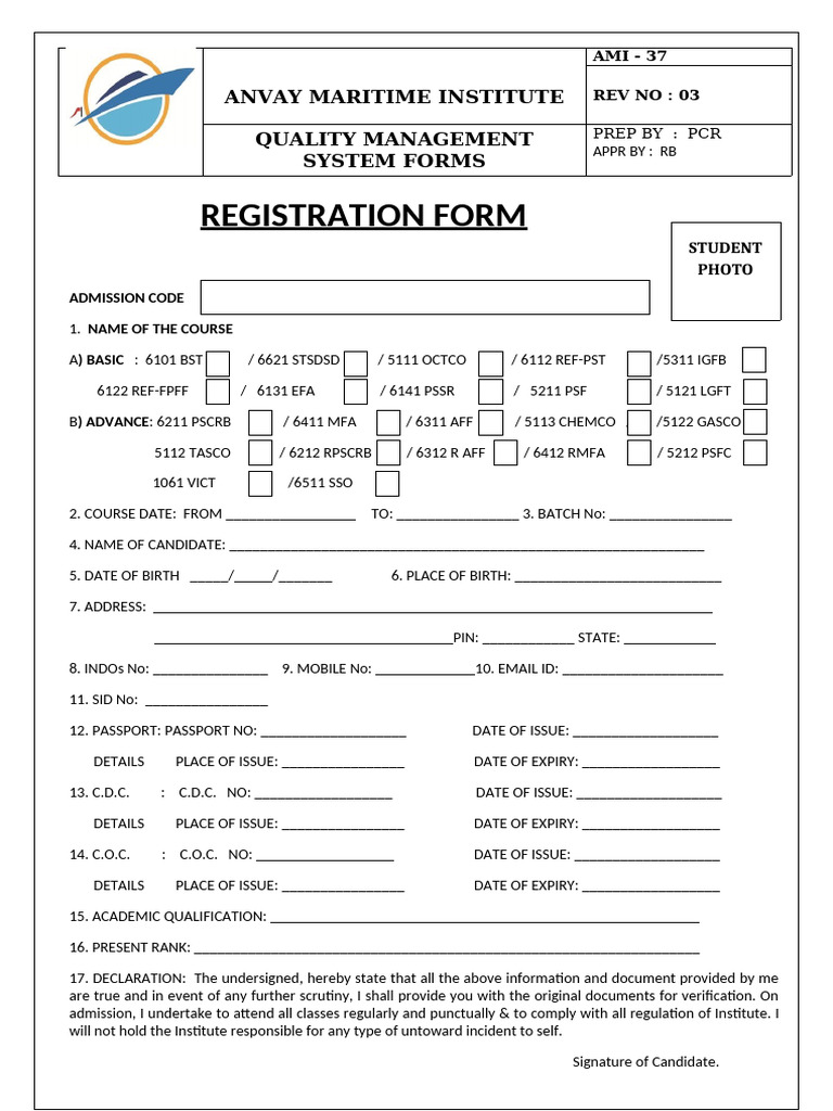 Ami-37 - Registration Form-New | PDF | Government And Personhood