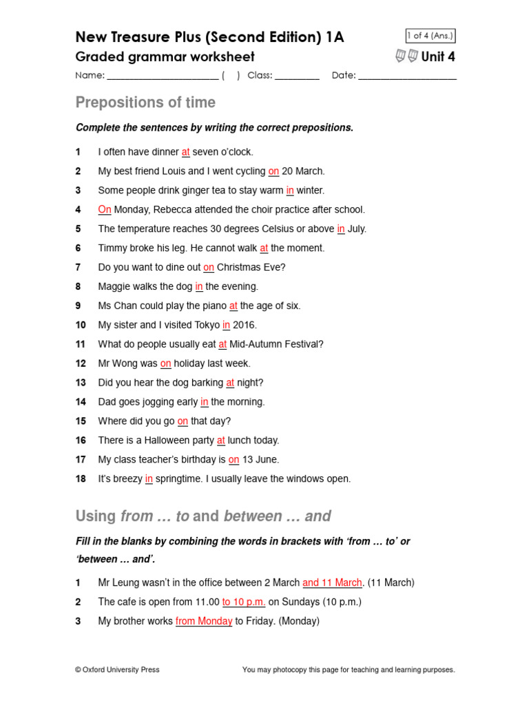 1au4 p123 Graded Grammar Inter Ans | PDF