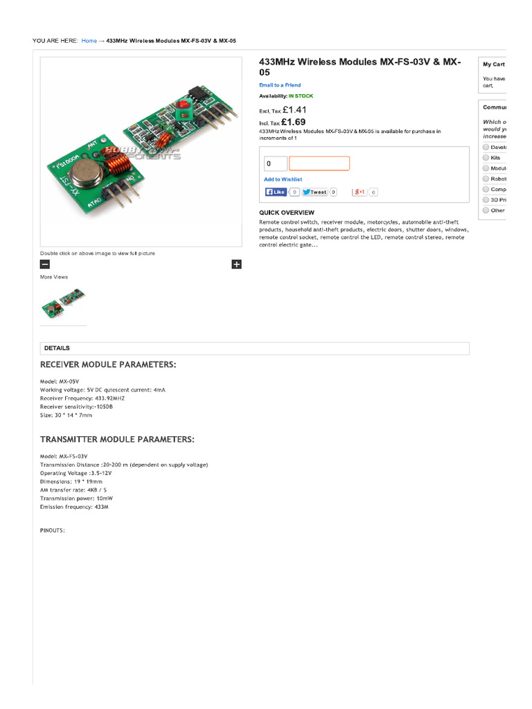 433MHz Wireless Modules MX-FS-03V & MX-05 | PDF