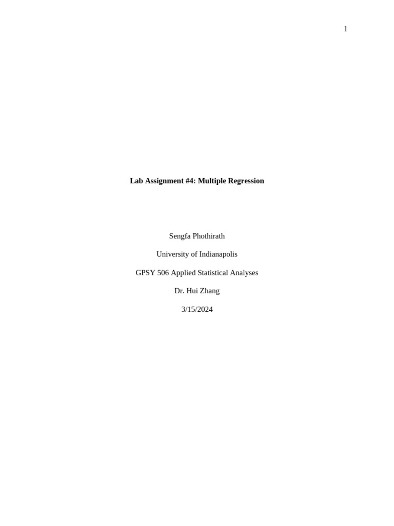 Lab 4 Multiple Regression | PDF | Linear Regression | Regression Analysis