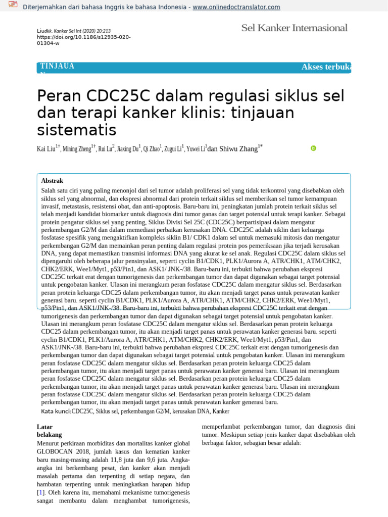 The role of CDC25C in cell cycle regulation and clinical cancer terapy ...