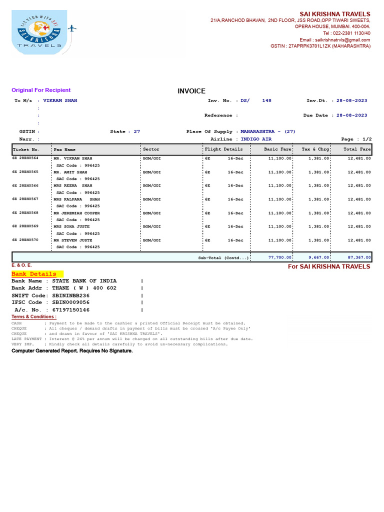 Vikram Shah Invoice Copy 1 | PDF | Cheque | Payments