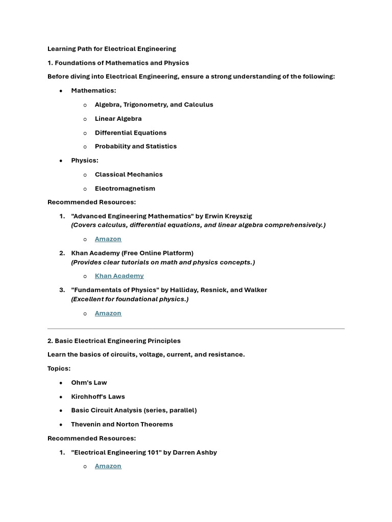 Electrical Engineering Learning Path | PDF | Electrical Network ...