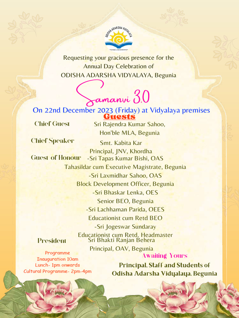 Invitation For Annual Function OAV Begunia | PDF