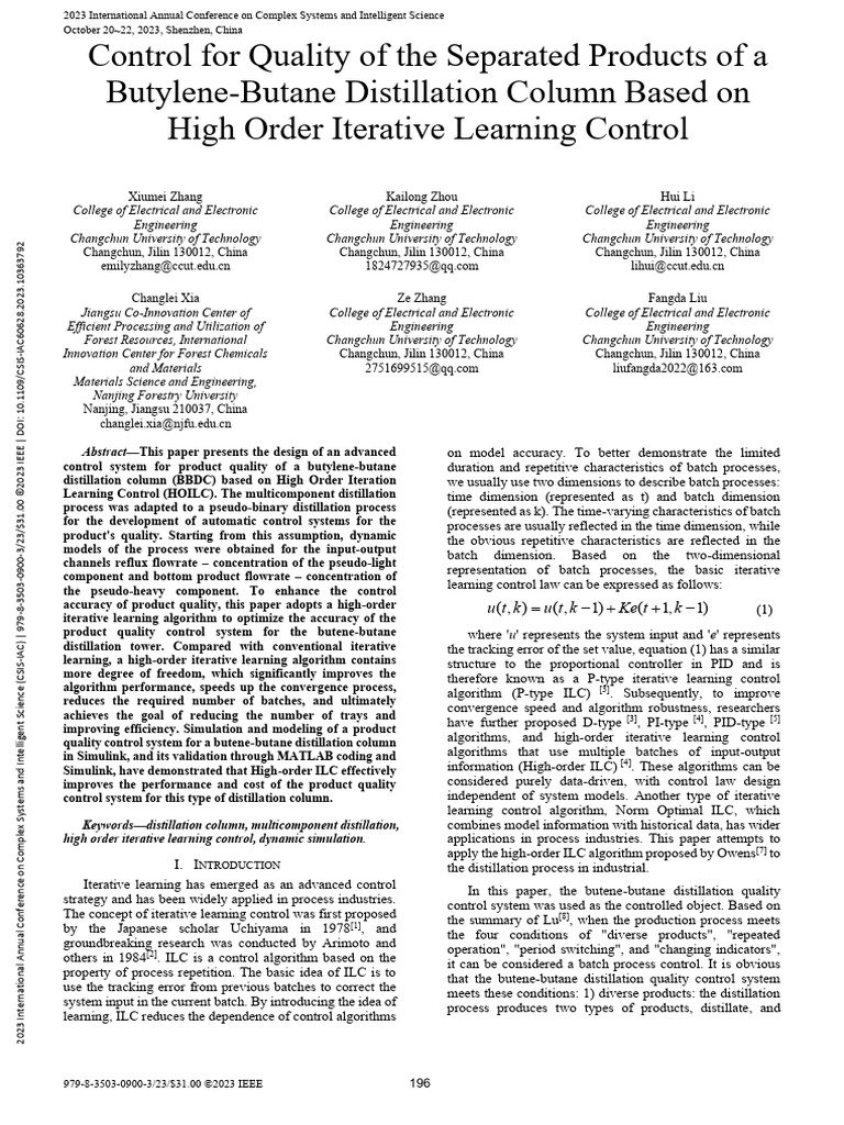 Control For Quality of The Separated | PDF | Distillation | Algorithms