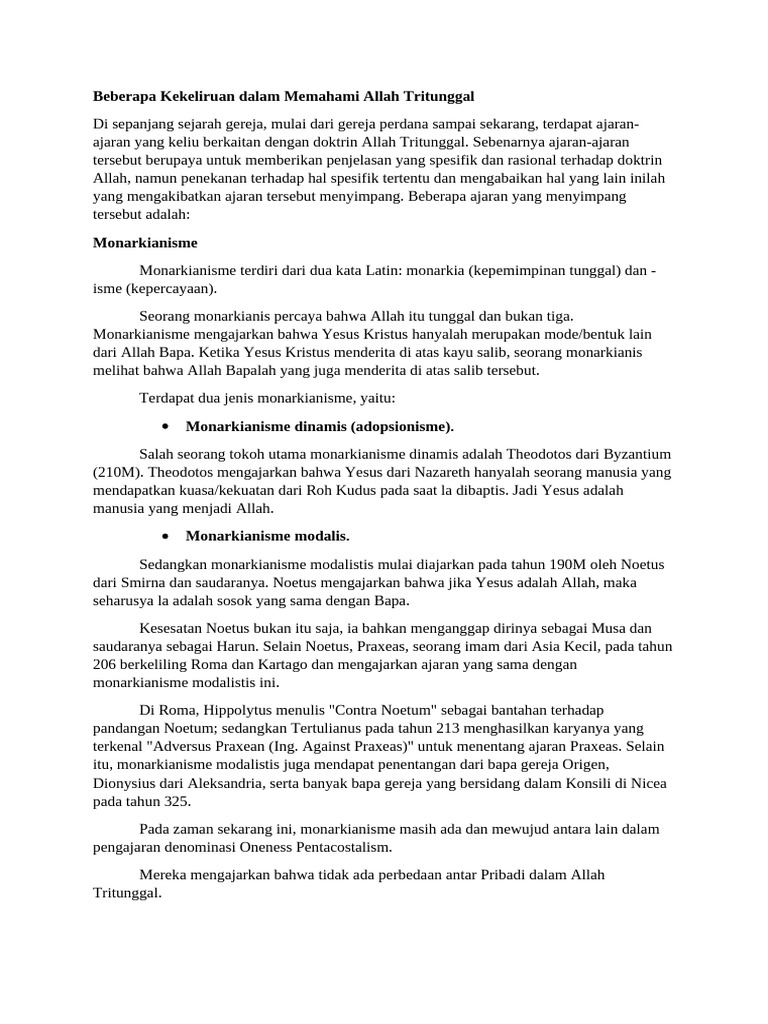 Beberapa Kekeliruan dalam Memahami Allah Tritunggal | PDF