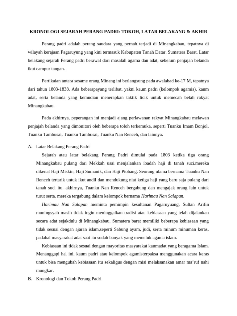 Kronologi Perang Padri di Minangkabau | PDF
