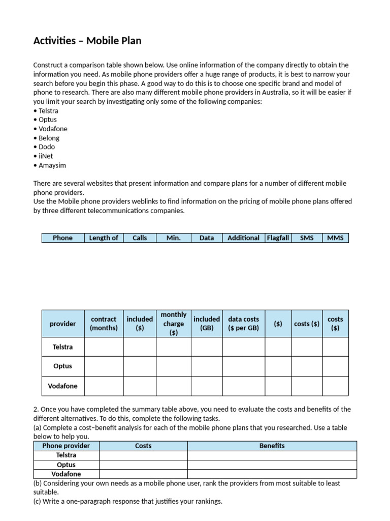 Activity - Mobile Plan | PDF