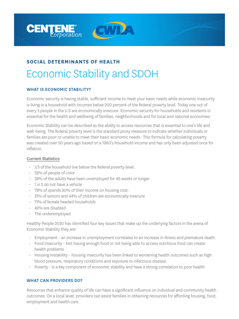 SDOH-One-Pager-EconomicStability | PDF | Poverty | Poverty & Homelessness
