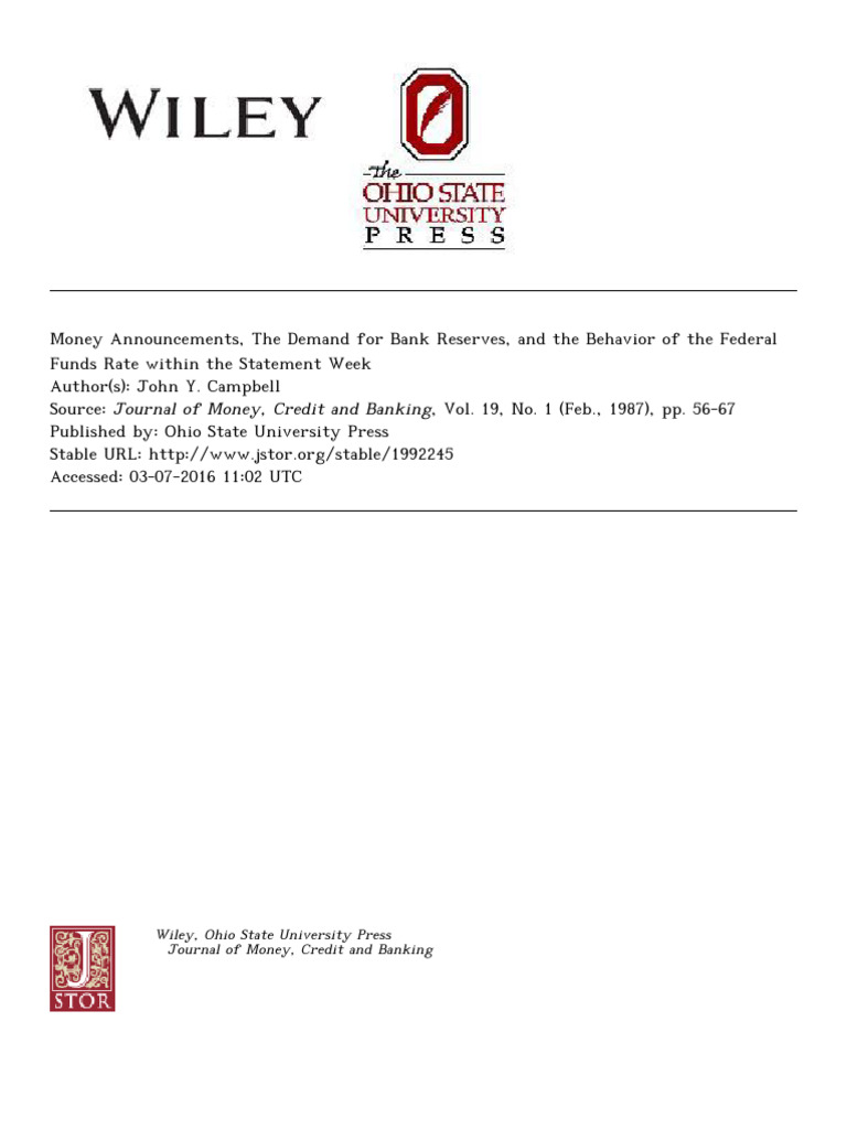 Wiley, Ohio State University Press Journal of Money, Credit and Banking ...