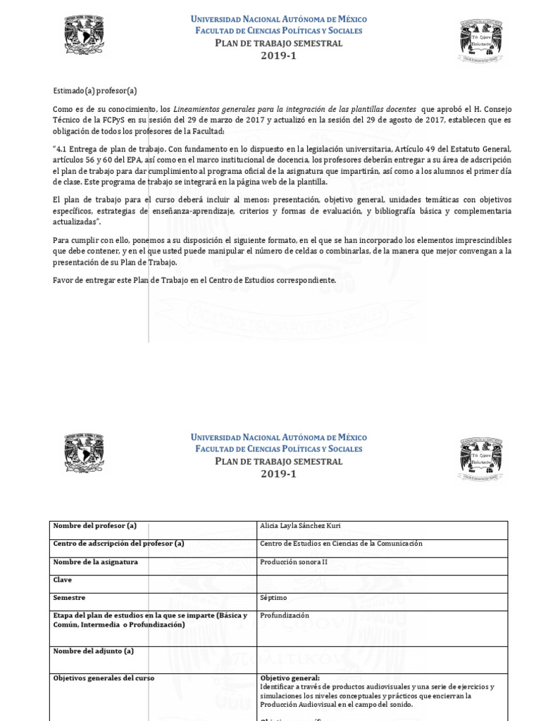 Plan Semestral Producción Sonora II | PDF | México | Maestros