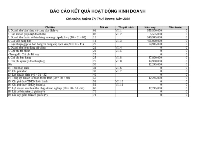 Bao Cao Ket Qua Hoat Dong Kinh Doanh | PDF