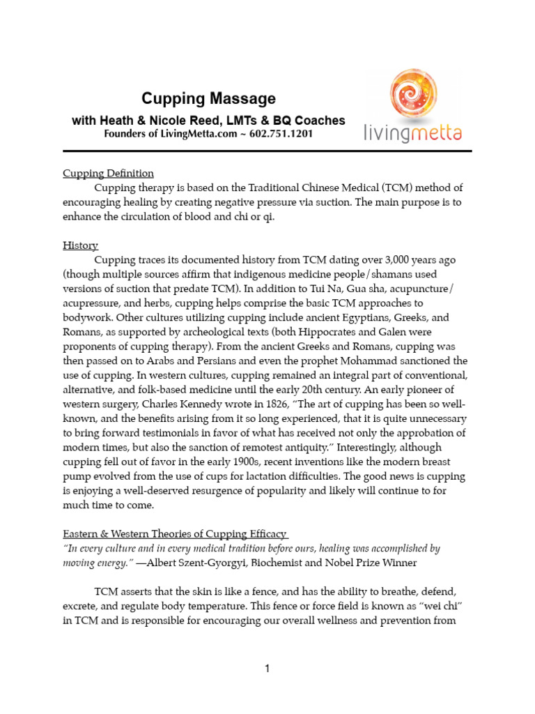 Cupping-Massage-Handout | PDF | Traditional Chinese Medicine | Artery