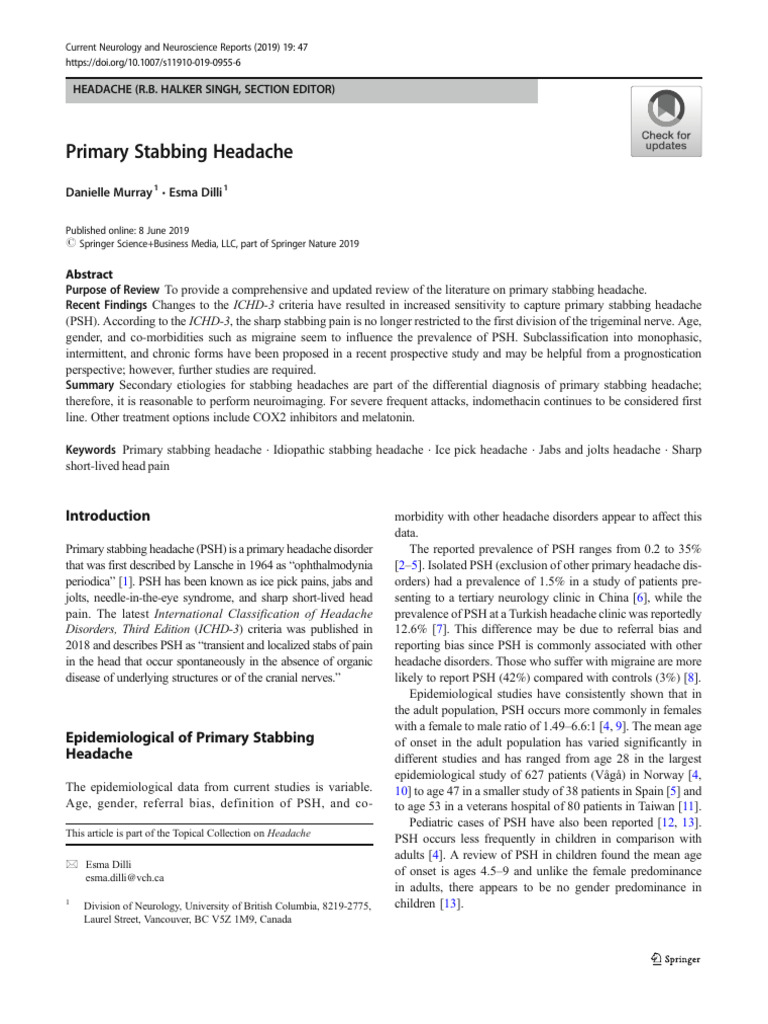 Primary Stabbing Headache | PDF | Headache | Migraine