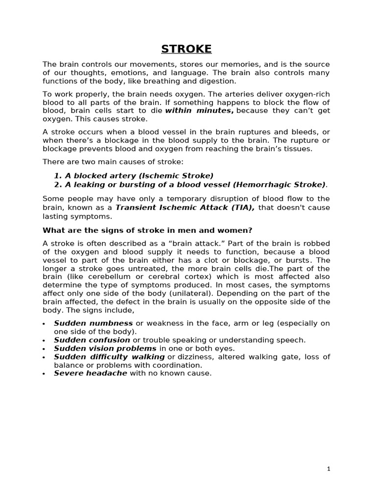 Stroke Notes | PDF | Stroke | Human Diseases And Disorders
