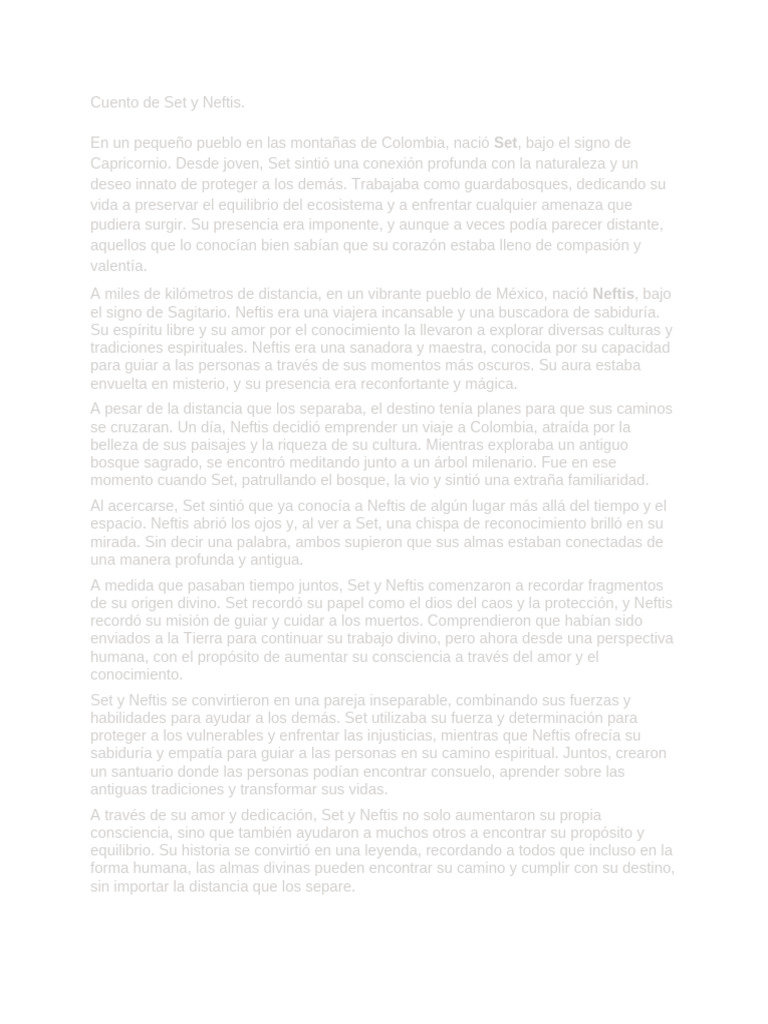 Cuento de Set y Neftis | PDF | Amor