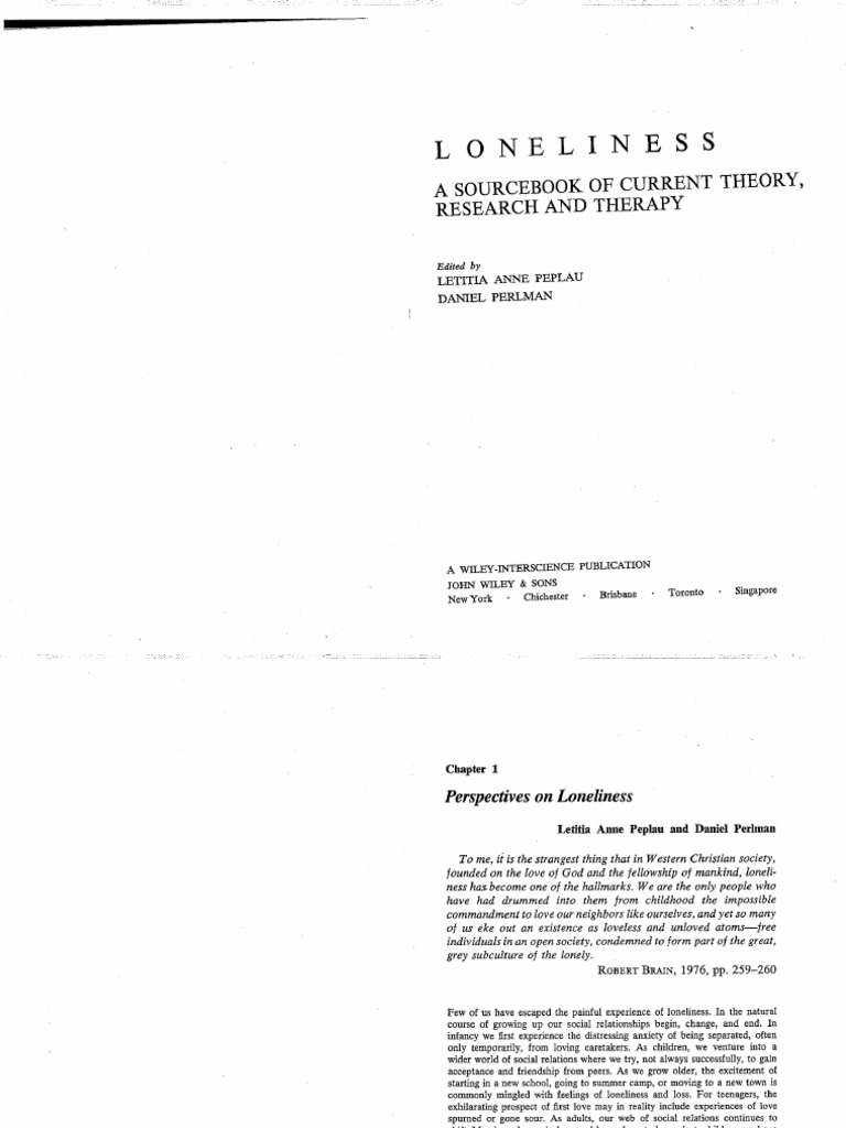 Peplau, L.A, & Perlman, D.editors. (1982) - Loneliness A Sourcebook of Current Theory, Research ...