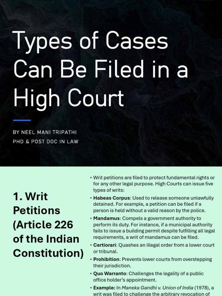 Types of Cases Filed in High Court | PDF | Appeal | Bail