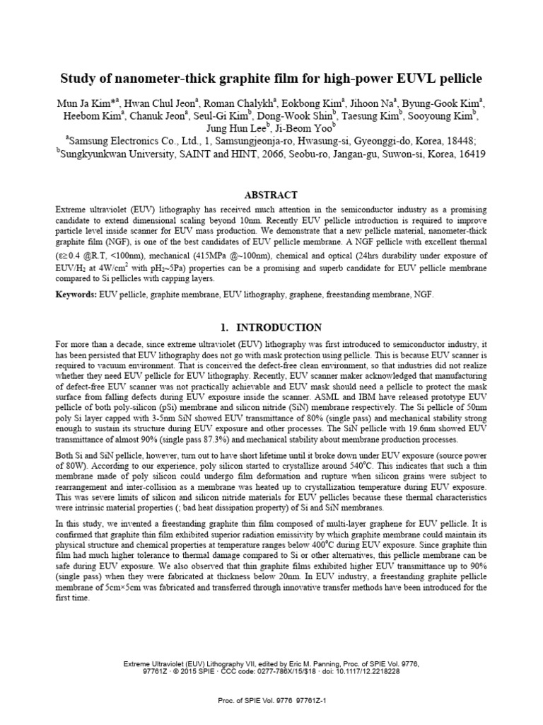 Study of Nanometer-Thick Graphite Film For High-Power EUVL Pellicle ...