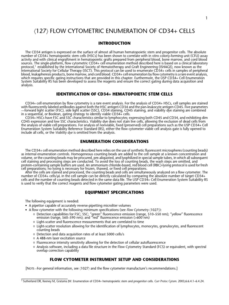 CD34+ Cell Enumeration by Flow Cytometry | PDF | Flow Cytometry ...